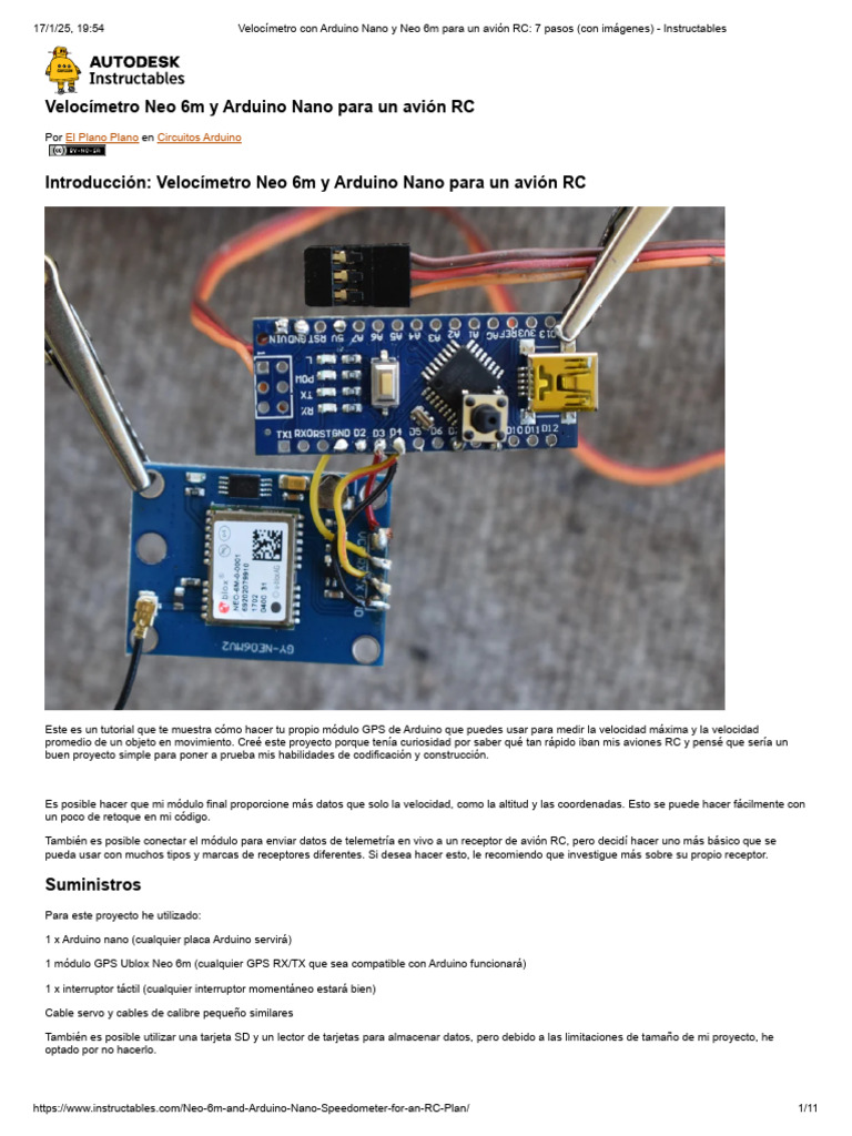 Velocímetro con Arduino Nano y Neo 6m para un avión RC_ 7 pasos (con imágenes) - Instructables ...