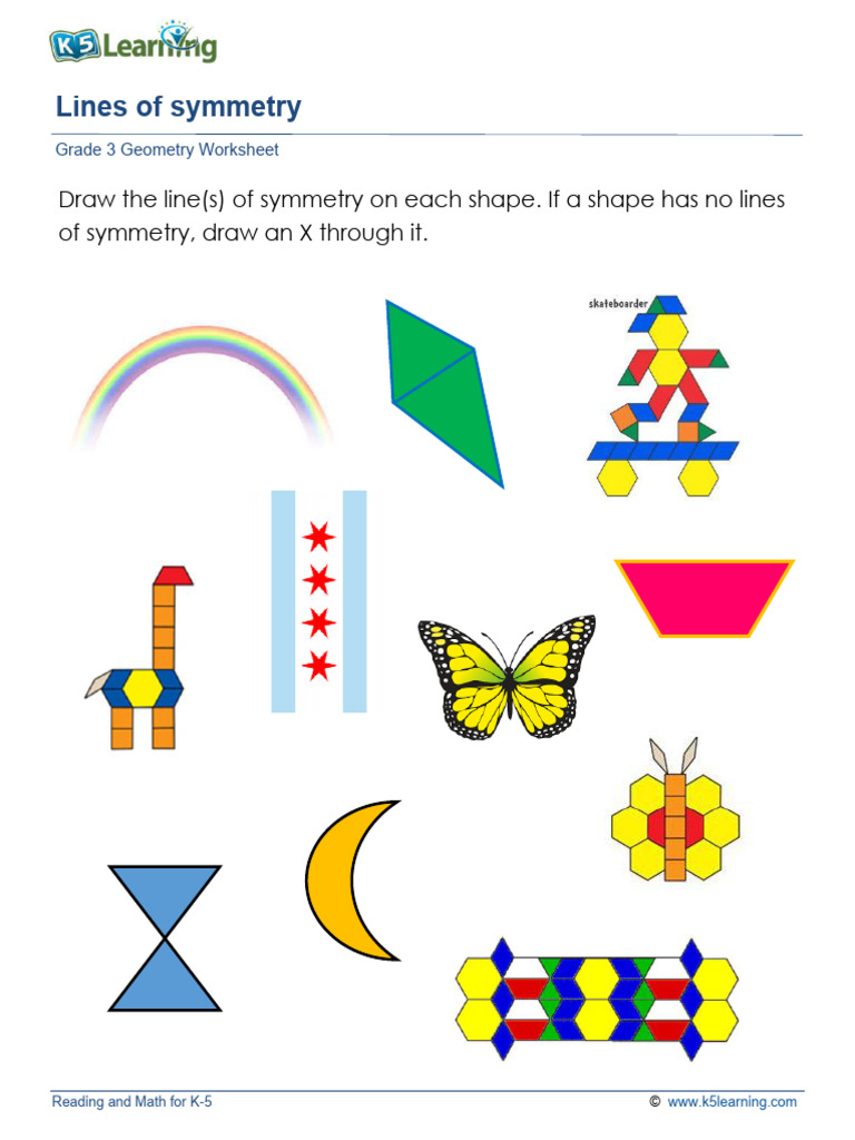 Lines of Symmetry Worksheet for Grade 3 | PDF
