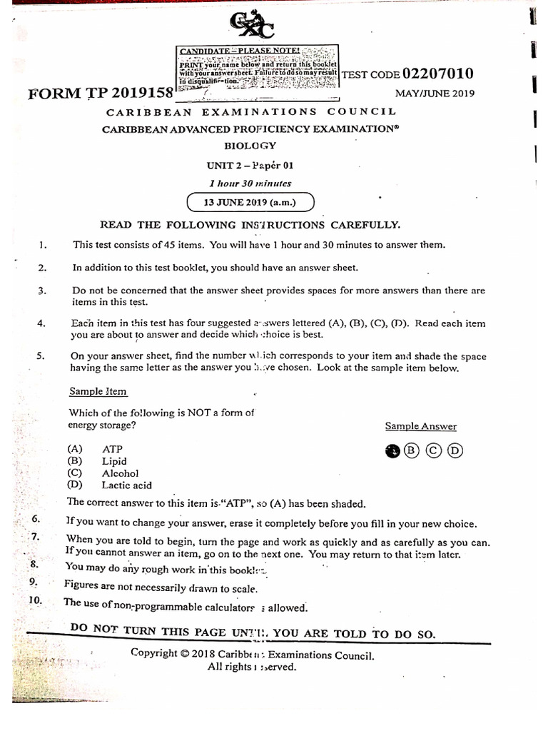 2019 bio u2 p1 complete | PDF
