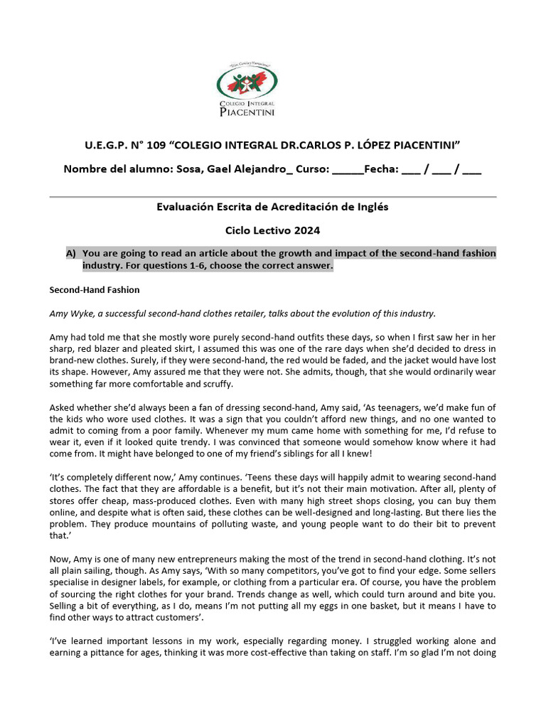 Sosa, Gael Alejandro - INTER SUP 2 Escrito | PDF | Clothing