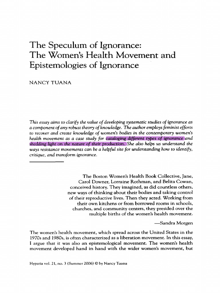 1the Speculum of Ignorance - The Women's Health Movement and Epistemologies of Ignorance | PDF ...