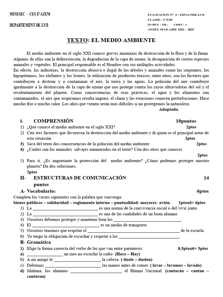 ESPAGNOL 3e SEQ 3 | PDF | Entorno natural | La contaminación del aire