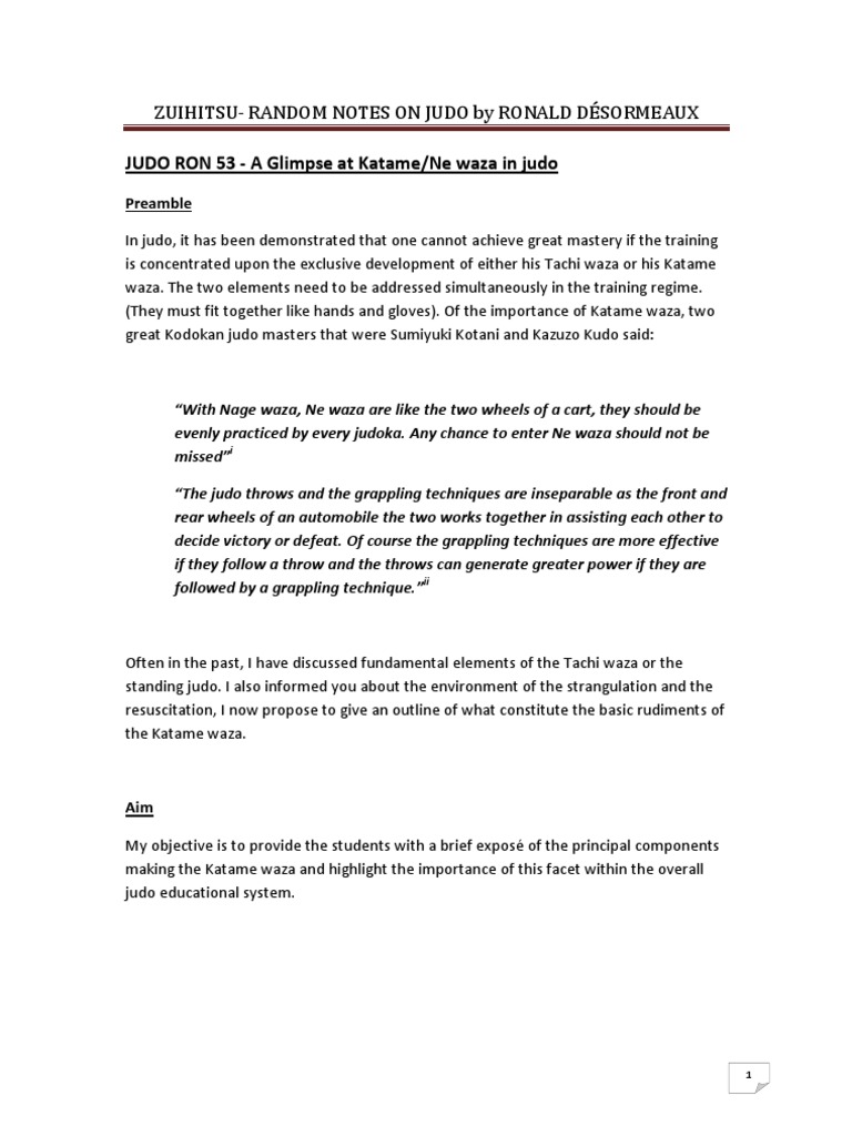 JUDO RON 53 A Glimpse at Katame-Ne Waza in Judo | Download Free PDF ...