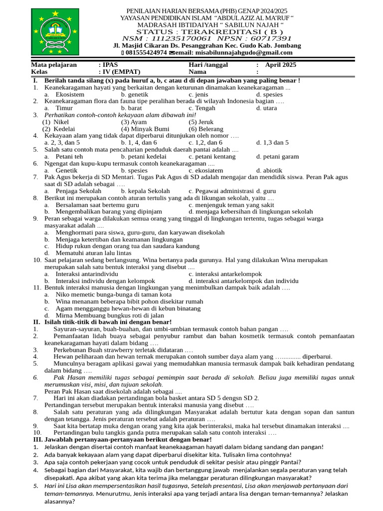 PHB IPAS kelas 4 | PDF