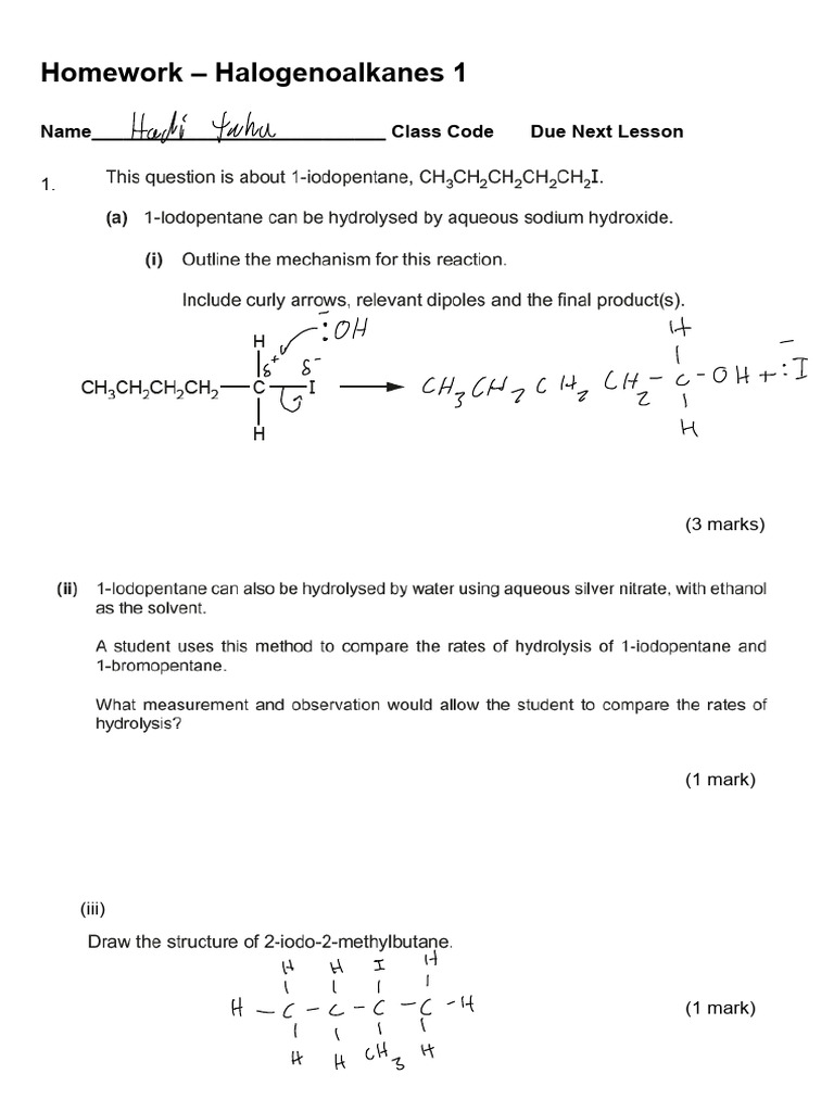 Homework 1 - Halogenoalkanes | PDF | Organic Chemistry | Chemistry