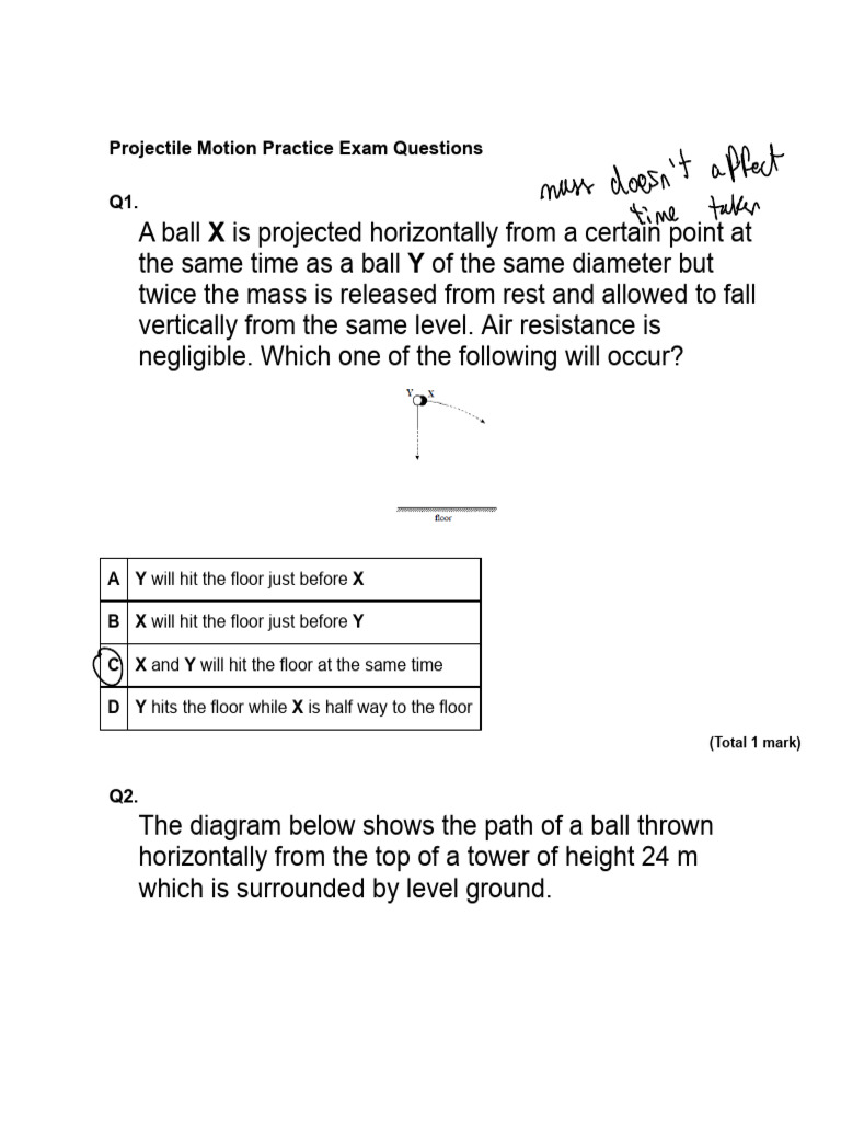 Projectiles Exam Questions 2 | PDF | Acceleration | Physical Quantities