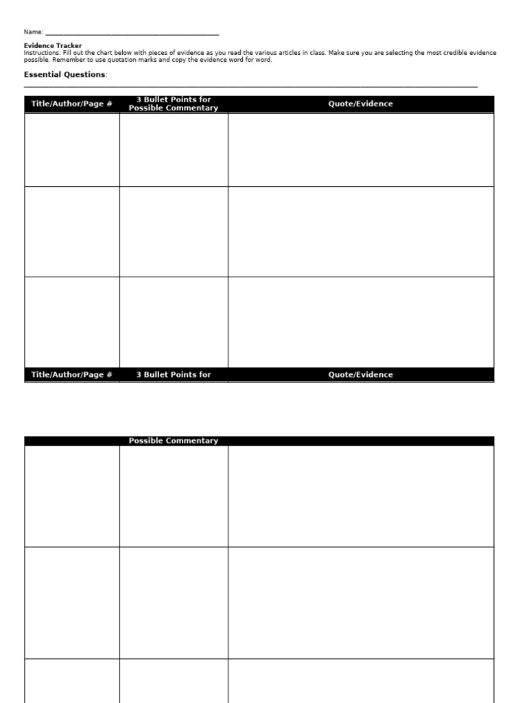Evidence Tracker For Argument | PDF