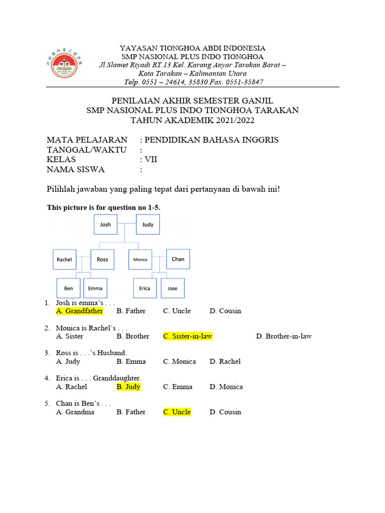 Soal Pas Bing SMP NP INDO TIONGHOA | PDF | Cuisine | Foods