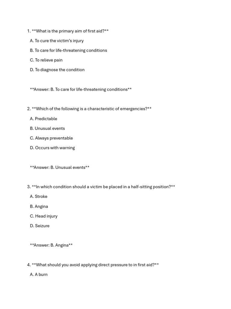 First Aid Question (Dr. Naglaa Part) | PDF | Cardiopulmonary ...