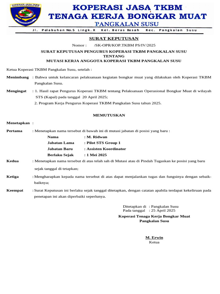 Surat Keputusan Mutasi M. Ridwan | PDF