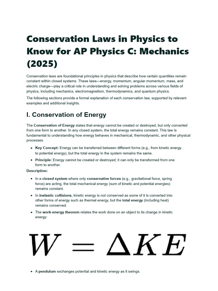 Key Conservation Laws for AP Physics C | PDF | Momentum | Angular Momentum