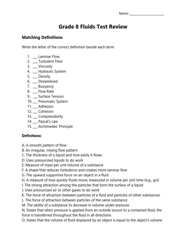 Grade 8 Fluids Test Review Guide | PDF | Buoyancy | Density