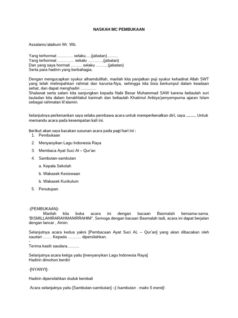 Naskah MC Pembukaan - Sertijab | PDF