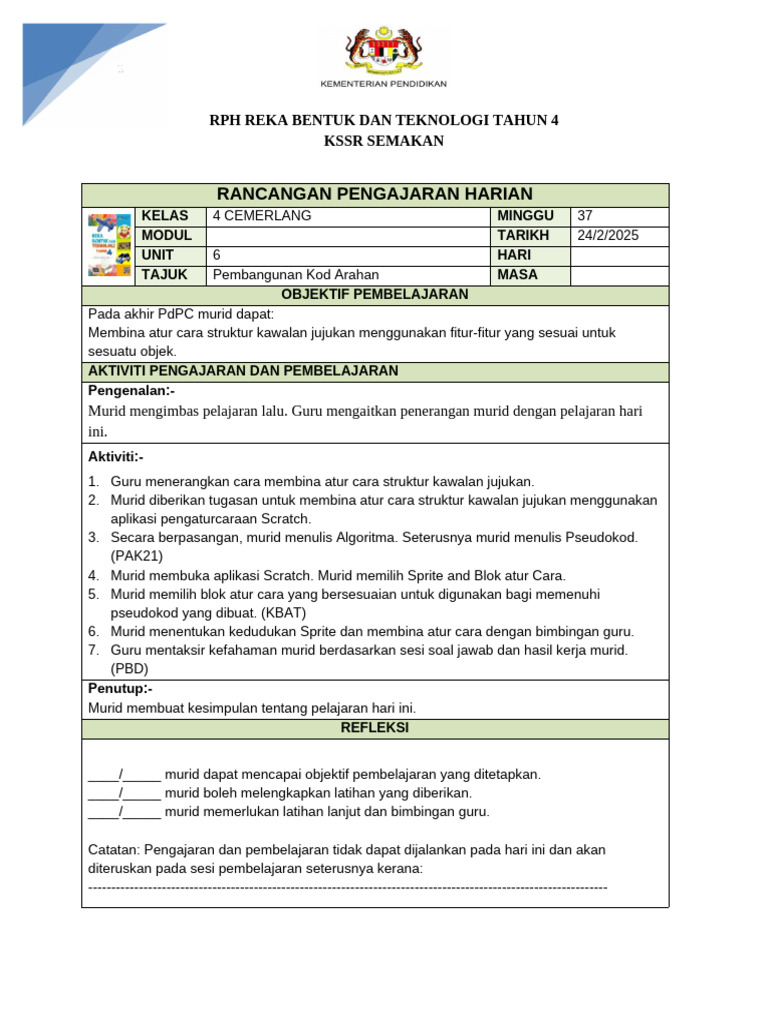 Contoh RPH RBT THN 4 | PDF