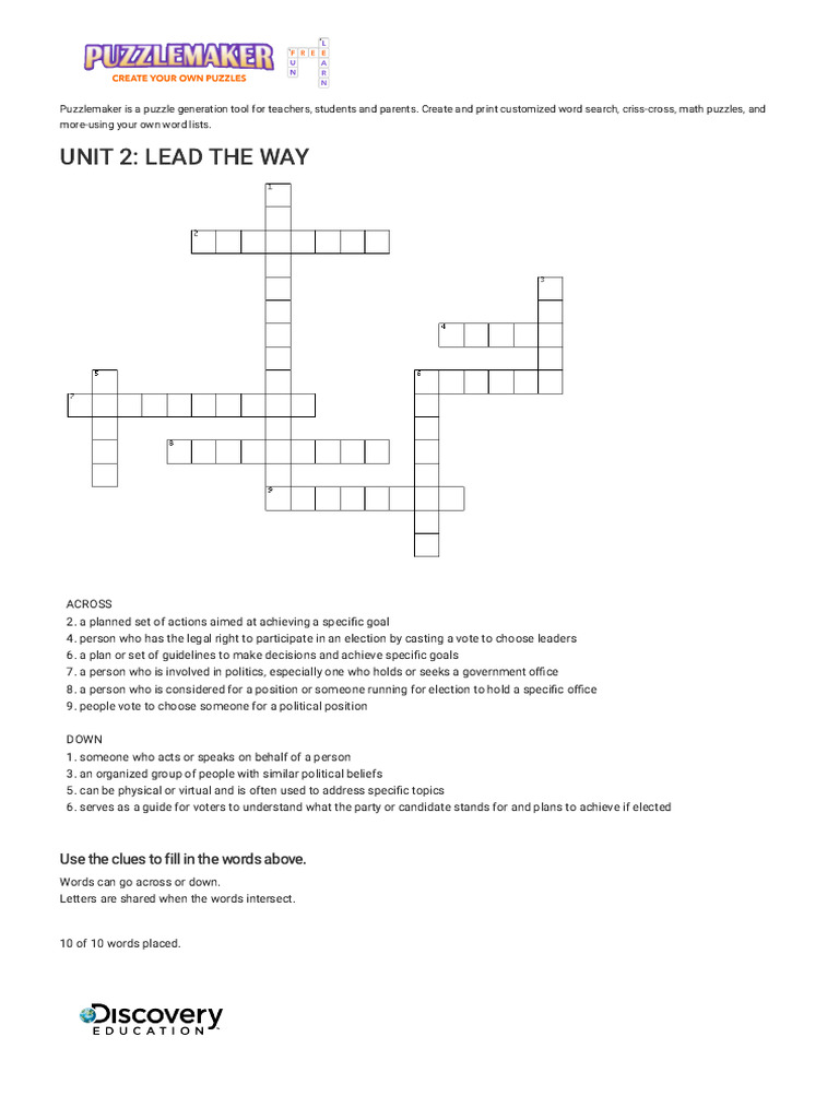 Criss Cross Puzzle - Discovery Education Puzzlemaker | PDF