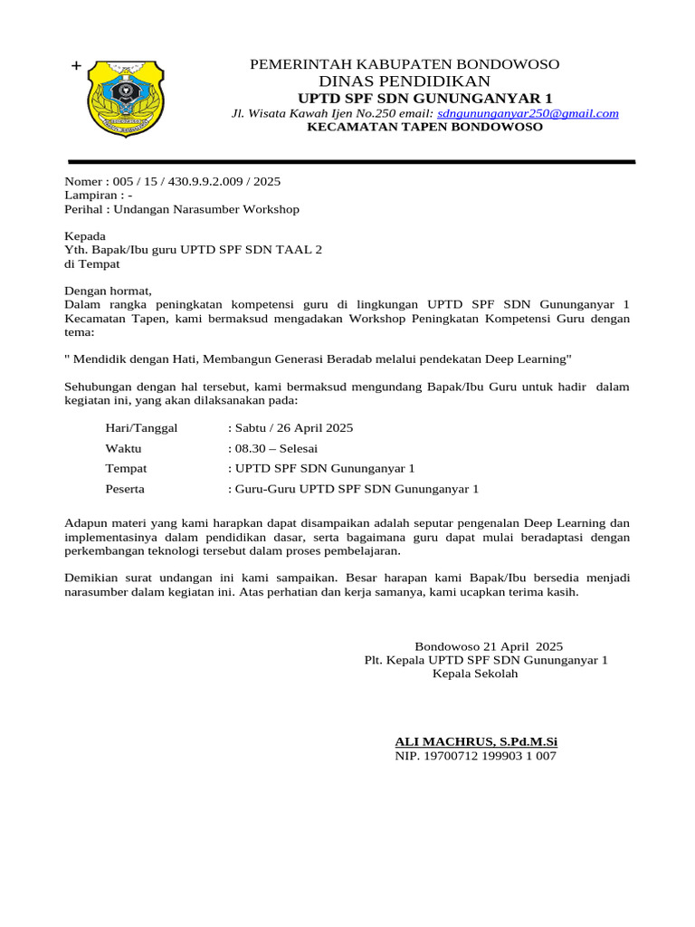 SURAT Undangan Narasumber Workshop | PDF