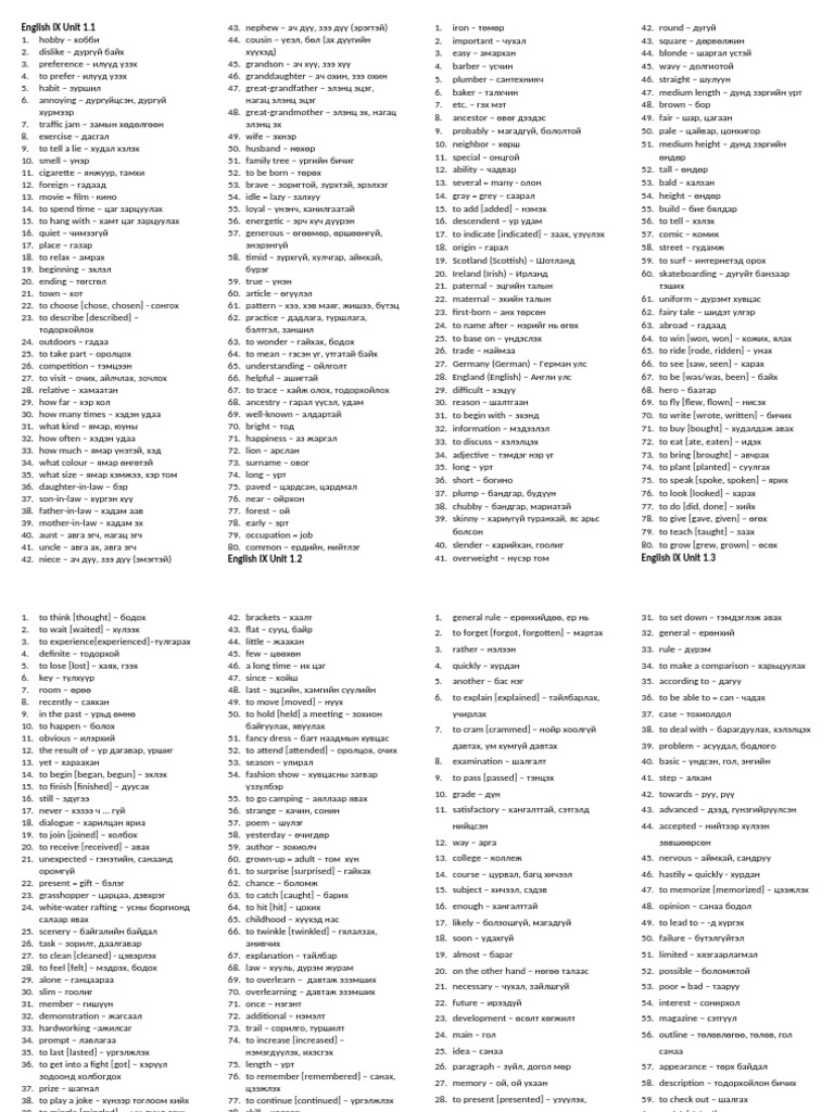 English IX Vocabulary List | PDF