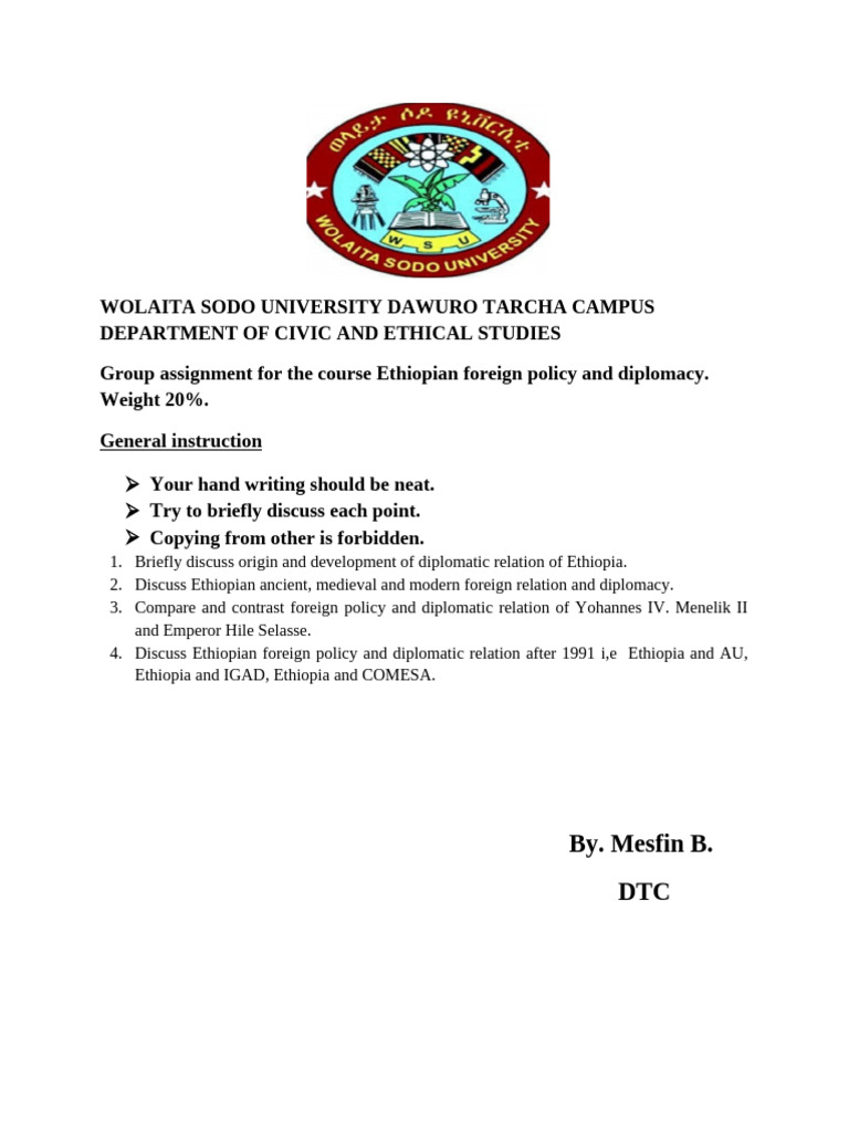 Ethiopian Foreign Policy Assignment | PDF