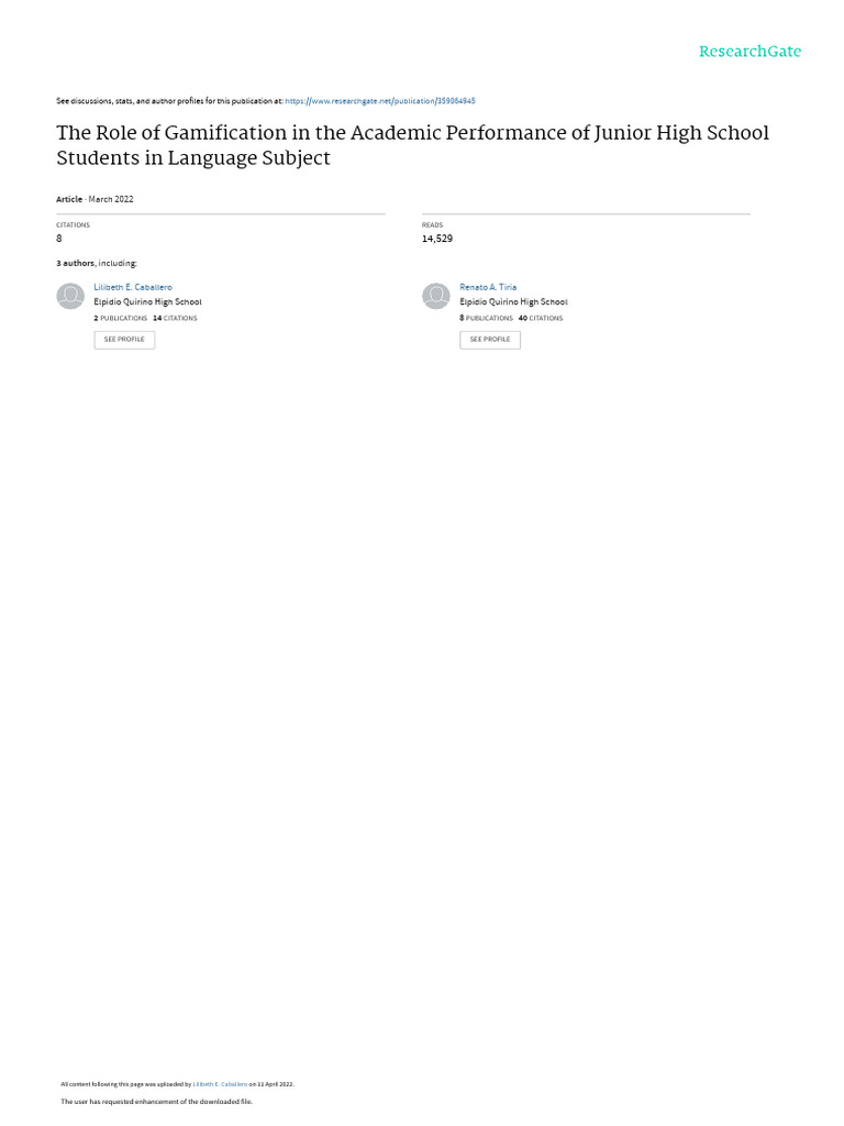 The Role of Gamification in the Academic Performance of Junior High ...