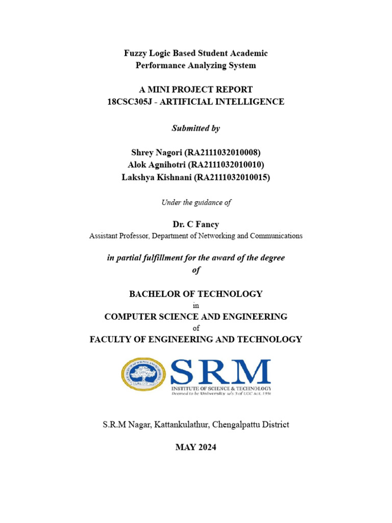 Fuzzy Logic Based Student Academic Performance Analyzing System Project Report | PDF | Fuzzy ...