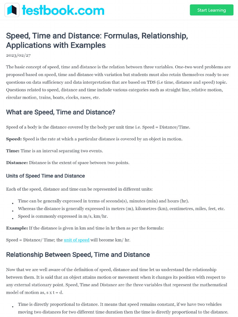 Maths Speed Time and Distance Acaac420 | PDF