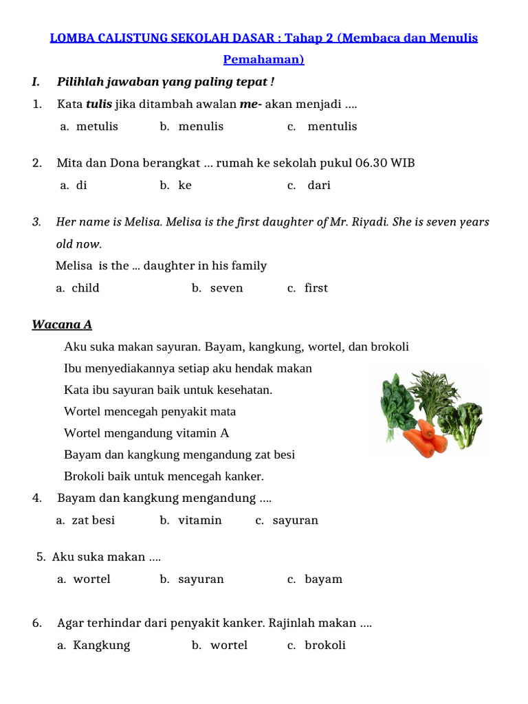Soal Calistung Kelas 1 Tahap 2 | PDF