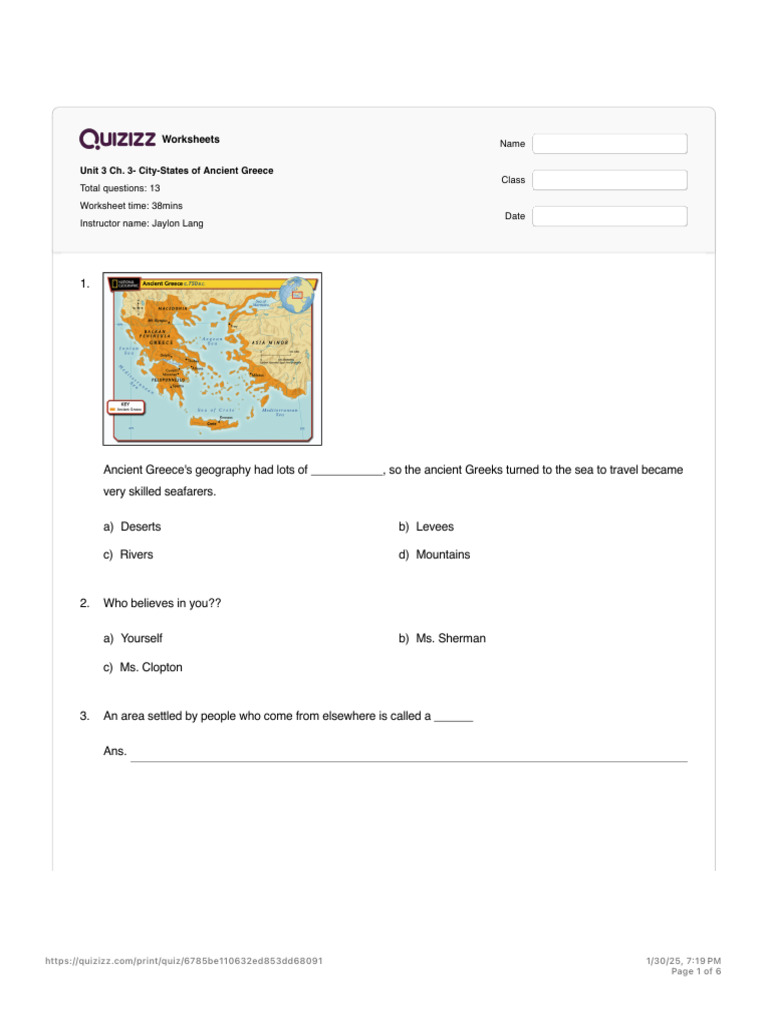 Unit 3 Ch. 3 - City-States of Ancient Greece - Quizizz | PDF | Ancient ...