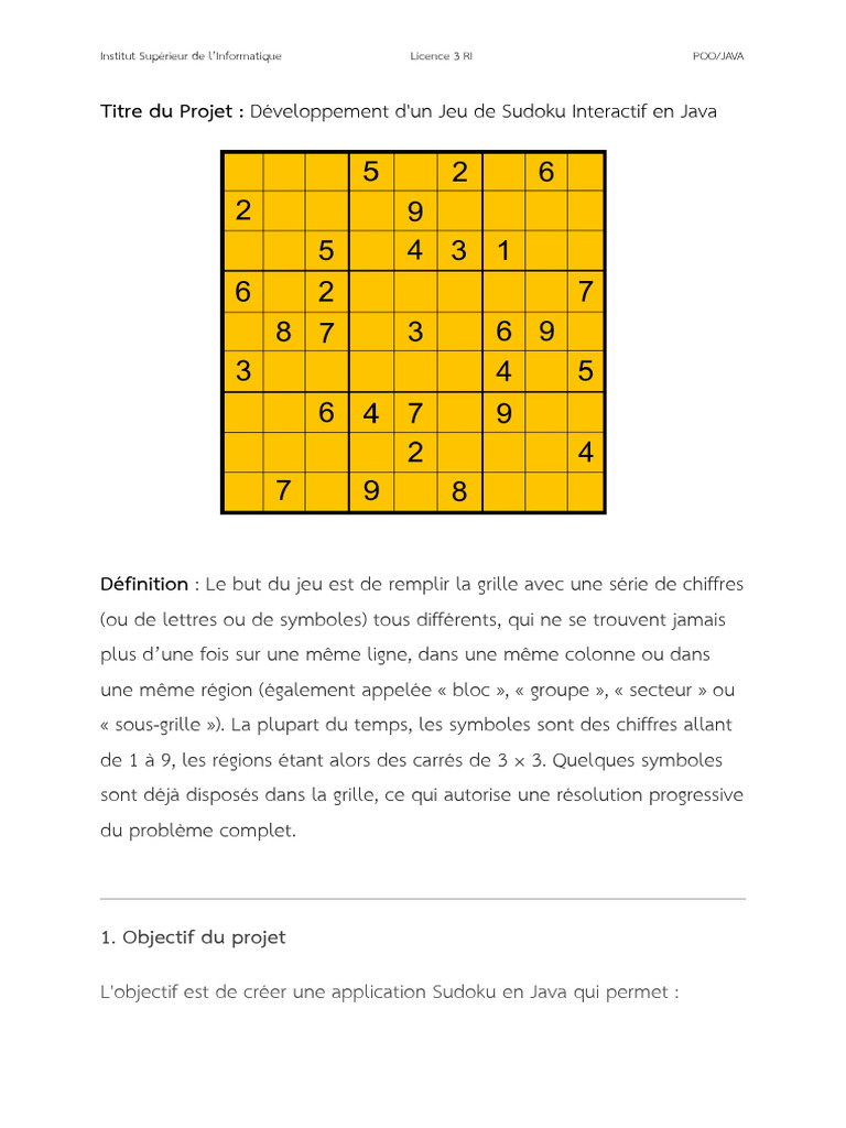 Projet Java Sudoku | PDF | Java (Langage de programmation) | Informatique
