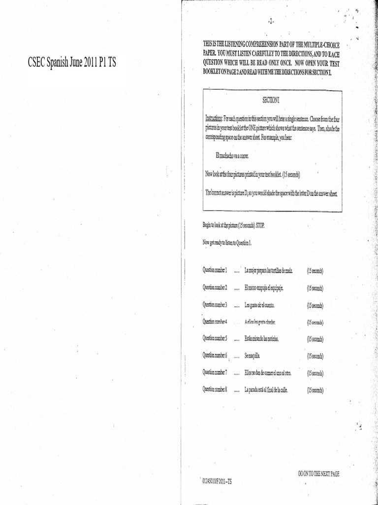 CSEC Spanish MayJune P1 2011 | PDF