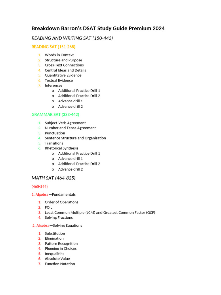 Breakdown Barron's DSAT Study Guide Premium 2024 | PDF | Area | Triangle