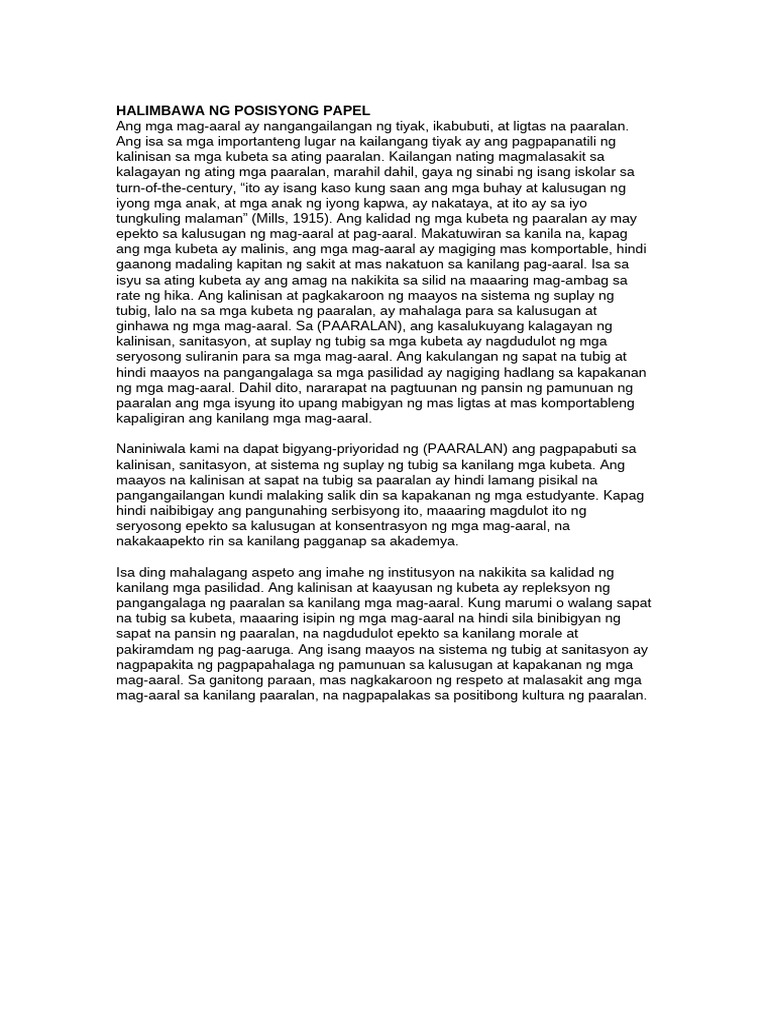 Halimbawa NG Posisyong Papel | PDF