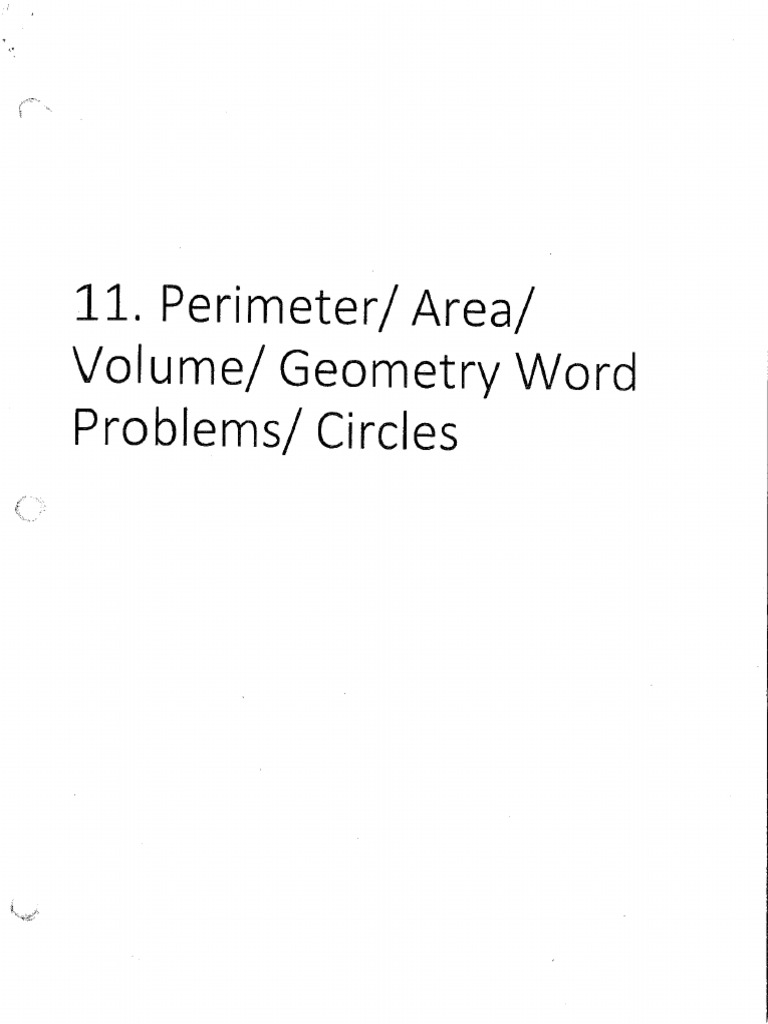 Perimeter Area Volume Geometry Word Problems and Circles | PDF