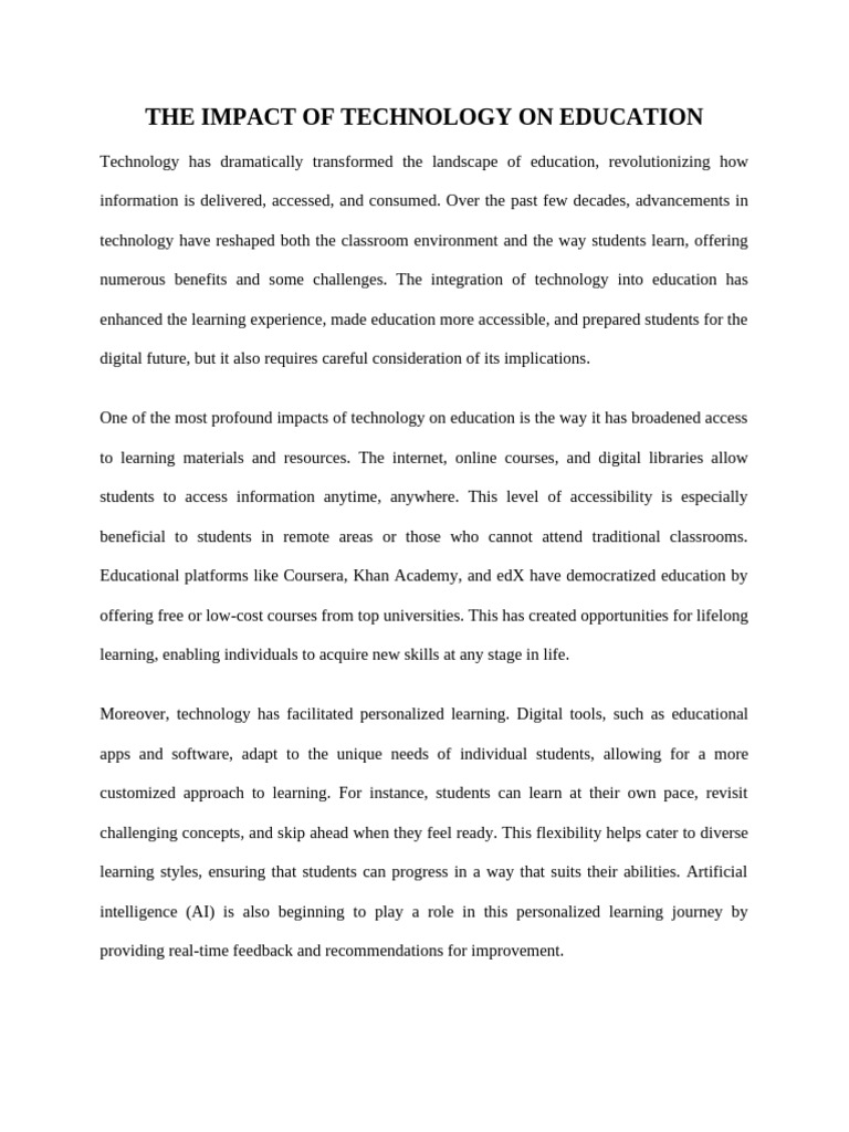 The Impact of Technology On Education | PDF | Learning | Human ...