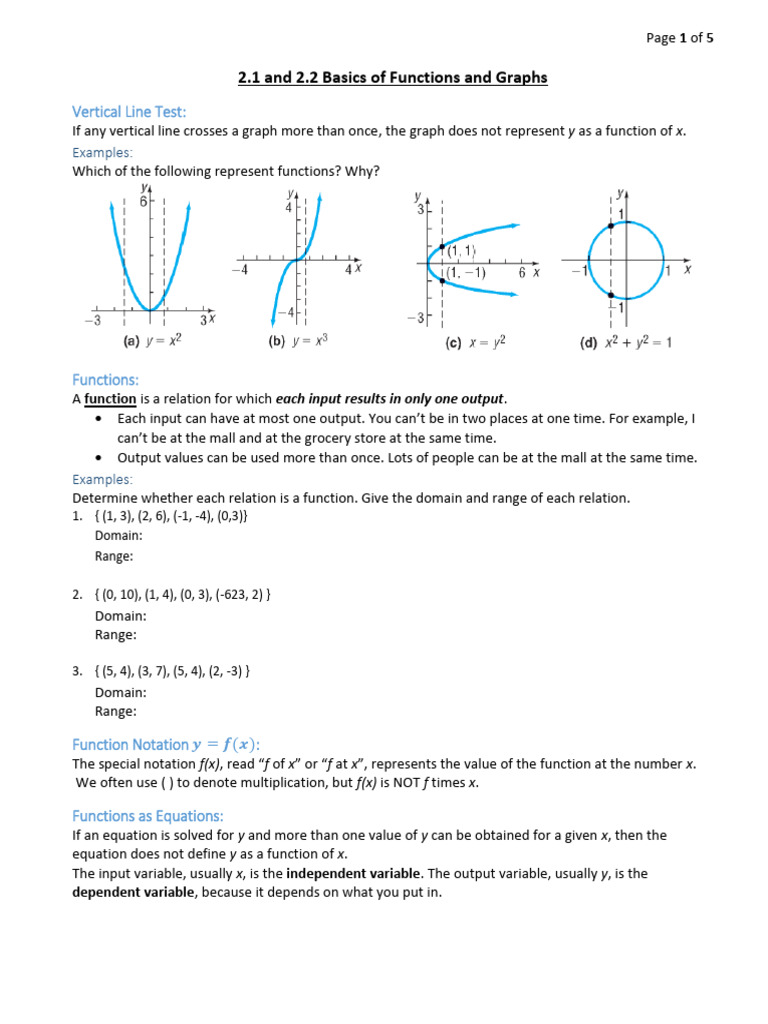 2.1 and 2.2 FunctionBasics and Graphs - 1113 | PDF | Function (Mathematics) | Interval (Mathematics)
