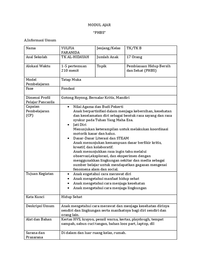 Modul Ajar PHBS | PDF