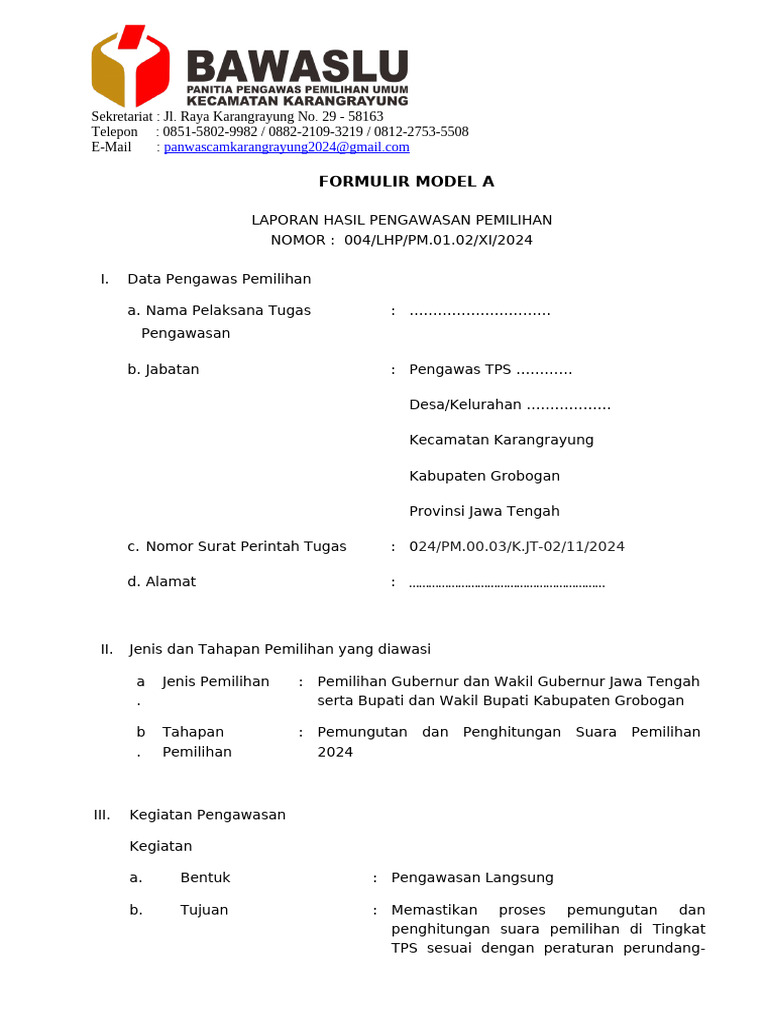 4. Form A TPS 01 Cekel - (Pemungutan dan Penghitungan Suara) | PDF