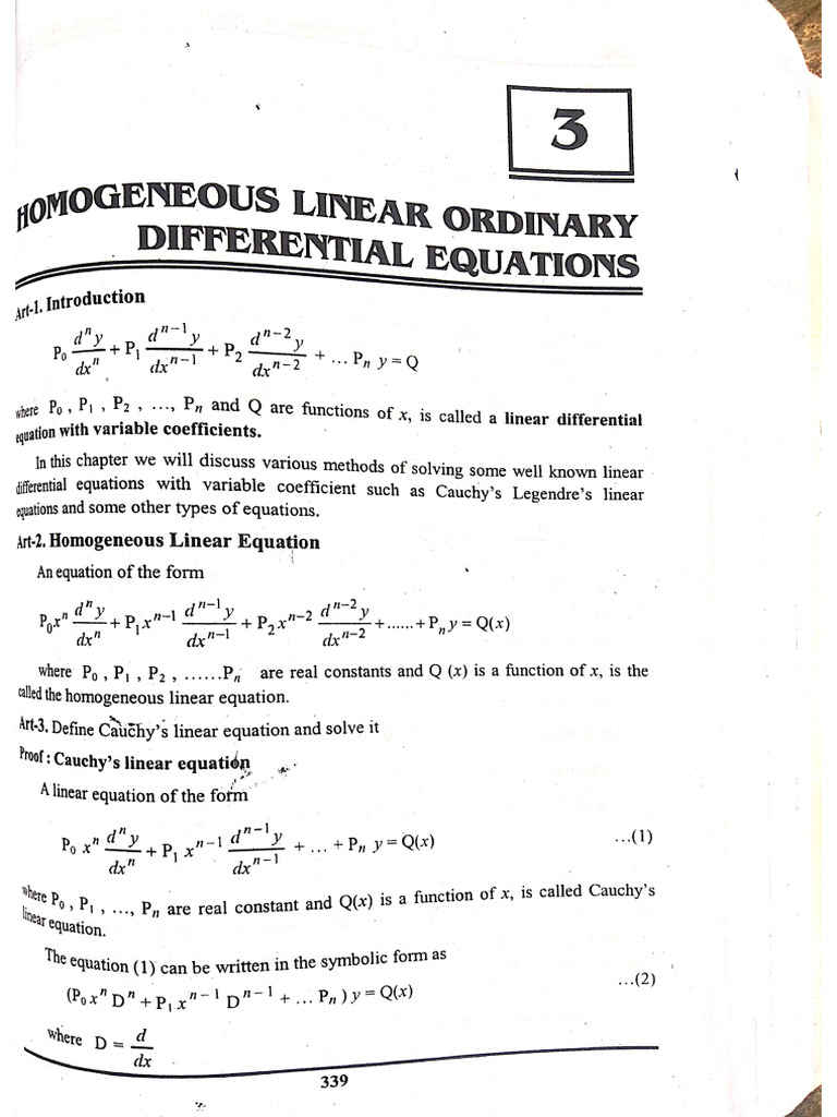 CH-3 Homogeneous Linear Ordianry Differential Equation | PDF