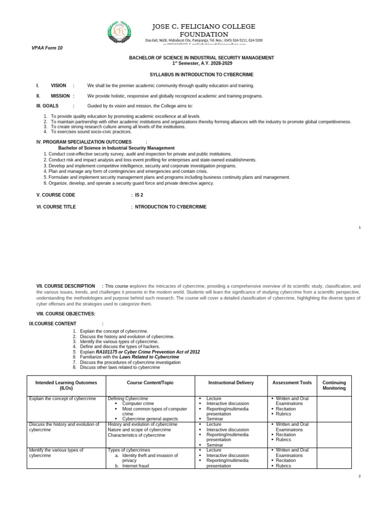 Introduction to Cybercrime Syllabus | PDF | Cybercrime | Security Hacker