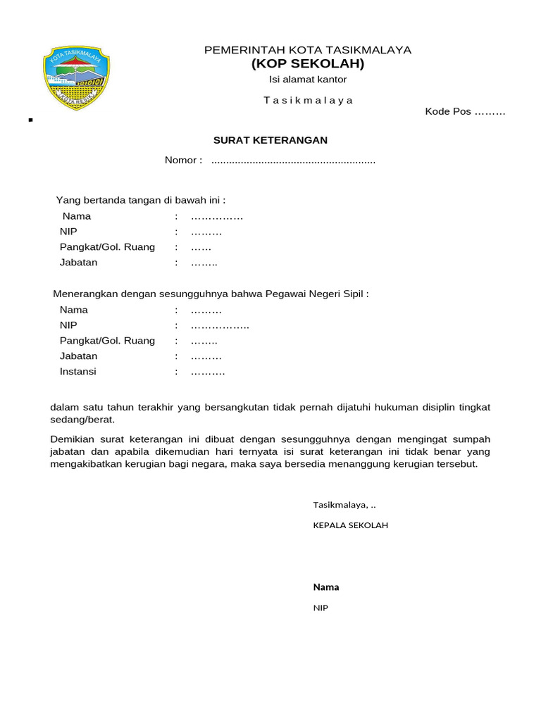 Contoh Format Surat Keterangan HUKDIS - Guru | PDF