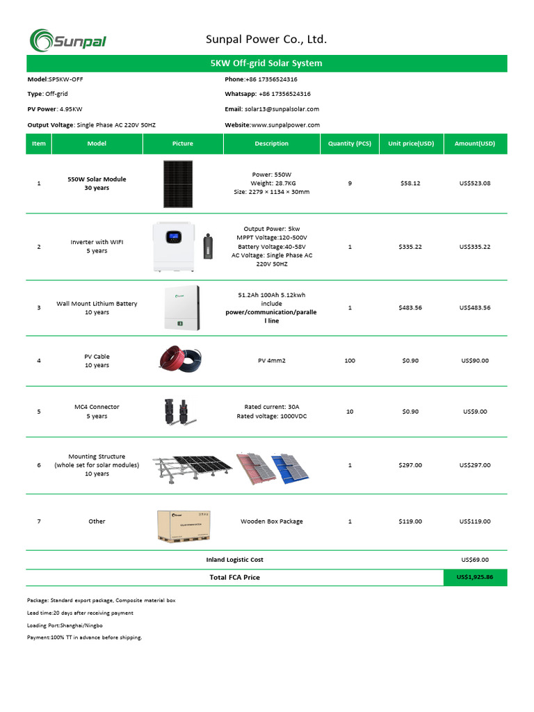 5KW Off-grid Solar System Package | PDF | Photovoltaics | Solar Panel