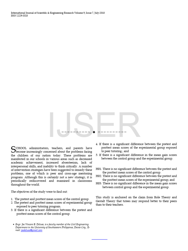 Effectiveness of Peer Tutoring On The Mathematics Performance of Fourth Year Slow Learners | PDF ...