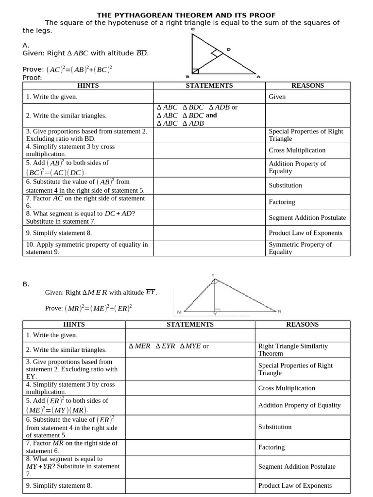 The Pythagorean Theorem and Its Proof | PDF | Euclidean Geometry ...