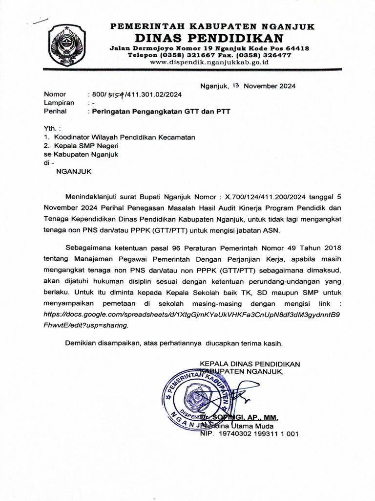 Edaran TDK Mengangkat GTT - PTT | PDF