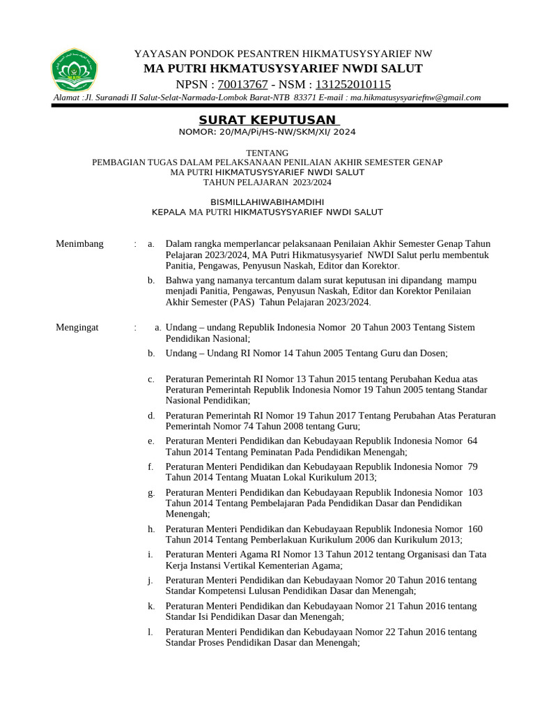 SK Pan SMT Genap 2024 | PDF