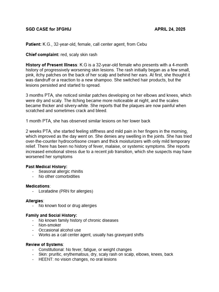 SGD Case - Red Scaly Skin Rash | PDF | Allergy | Psoriasis