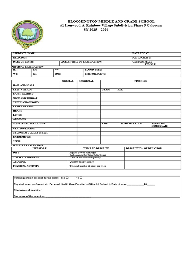 HEALTH EXAM FORM UPDATED | PDF