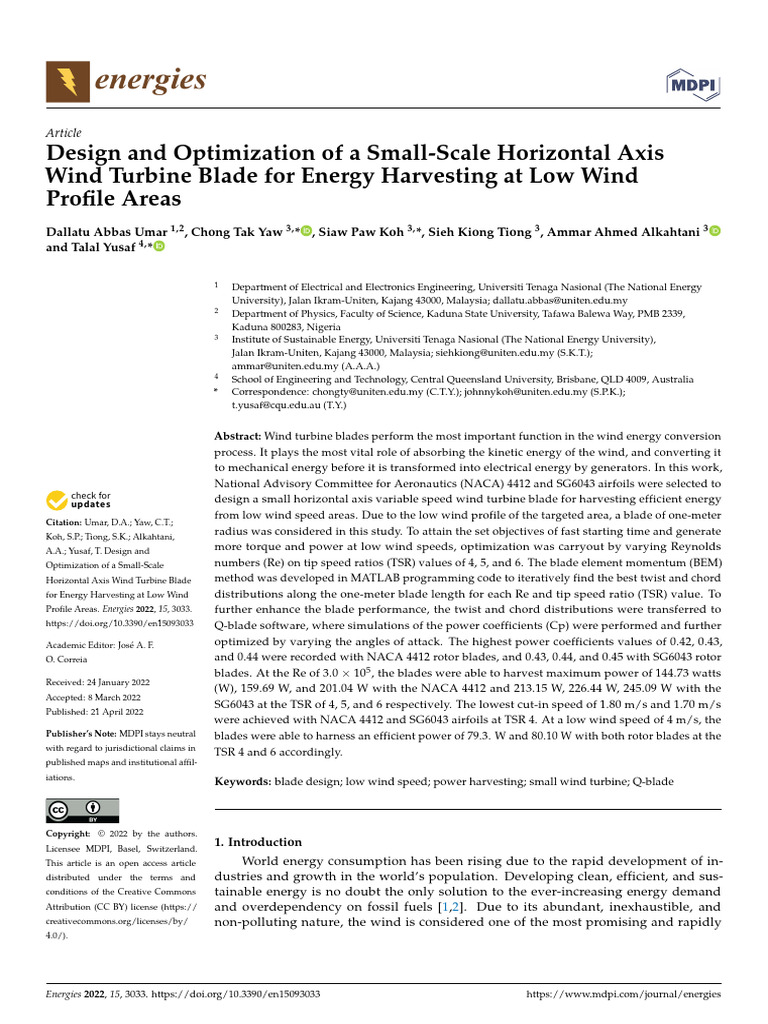 Design and Optimization of A Small-Scale HAWT | PDF | Airfoil | Turbine
