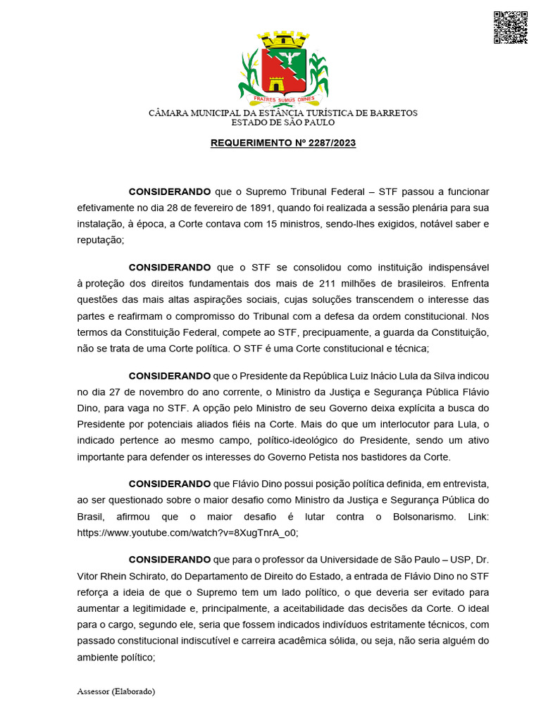 REQUERIMENTO 2287_2023 - Documento Assinado | PDF | Brasil | Governo