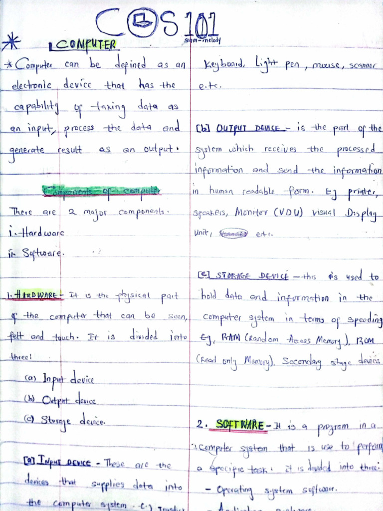 COS 101 (Updated Note) - Sam-Melody | PDF