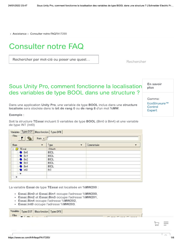 Sous Unity Pro, Comment Fonctionne À La Localisation Des Variables de Type Bool Dans Une ...